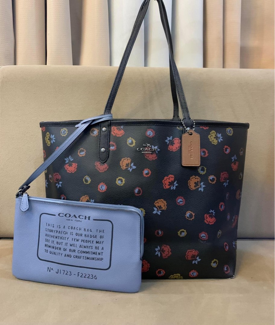 Coach PVC Leather Reversible Tote Bag w/ Pouch, Luxury, Bags & Wallets on Carousell