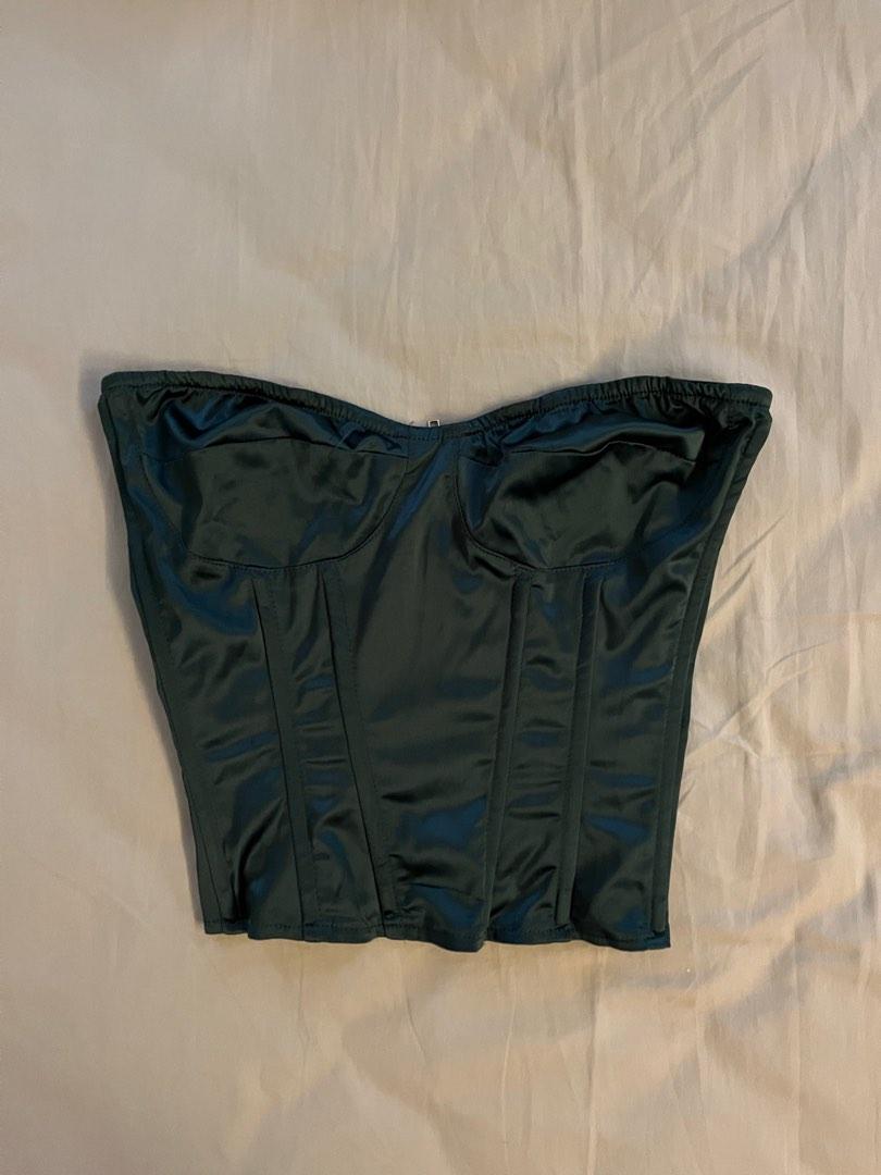 green satin corset top, Women's Fashion, Tops, Others Tops on Carousell