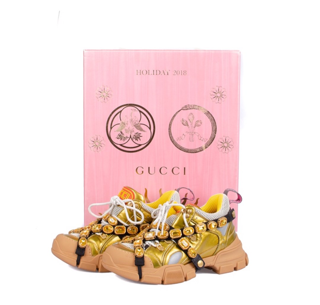 GUCCI Flashtrek Gold/Beige Sneakers, Luxury, Sneakers & Footwear on ...