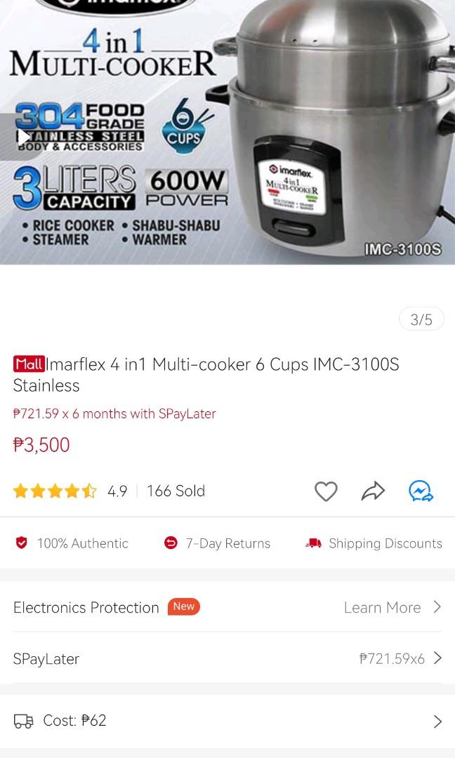 IMARFLEX 4-IN-1 MULTI-COOKER 6 CUPS, Furniture & Home Living ...