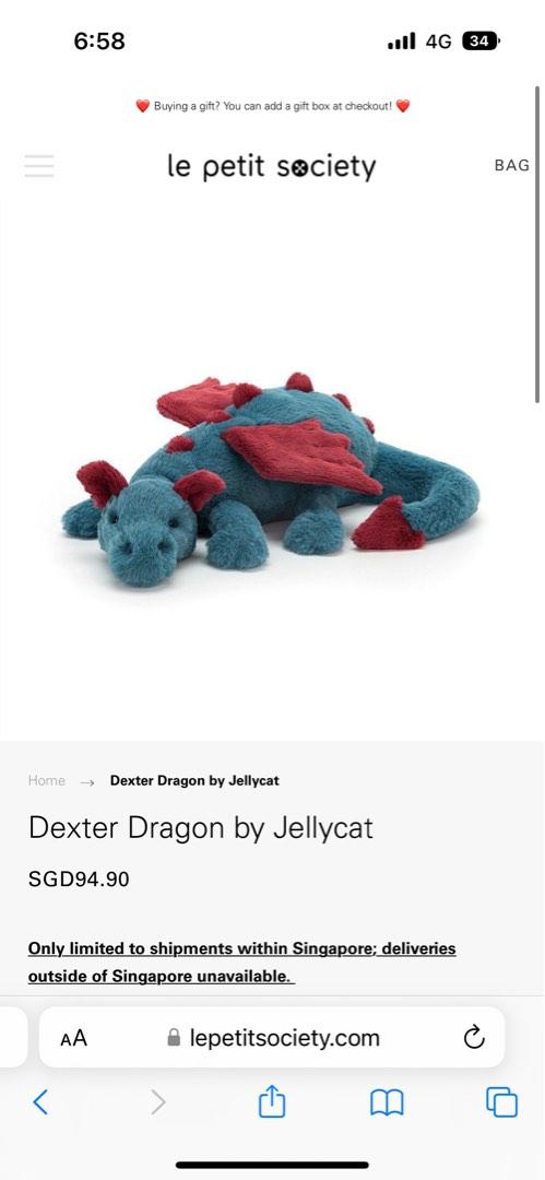 Jellycat Dexter Dragon 50cm, Hobbies & Toys, Toys & Games on Carousell