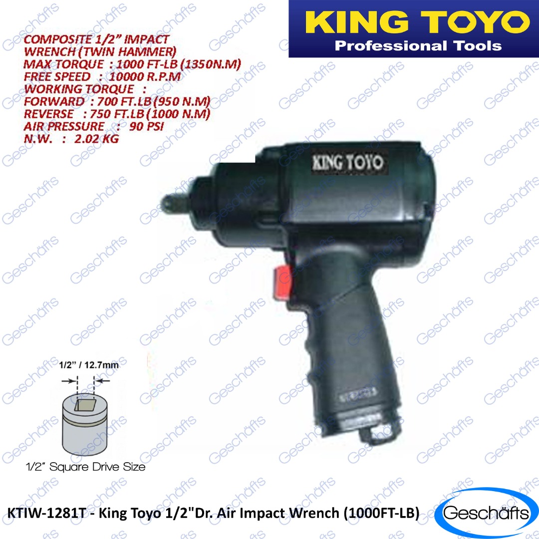 King Toyo 1/2"Dr. Air Impact Wrench (Twin Hammer) 1000FT, Furniture & Home Living, Home ...
