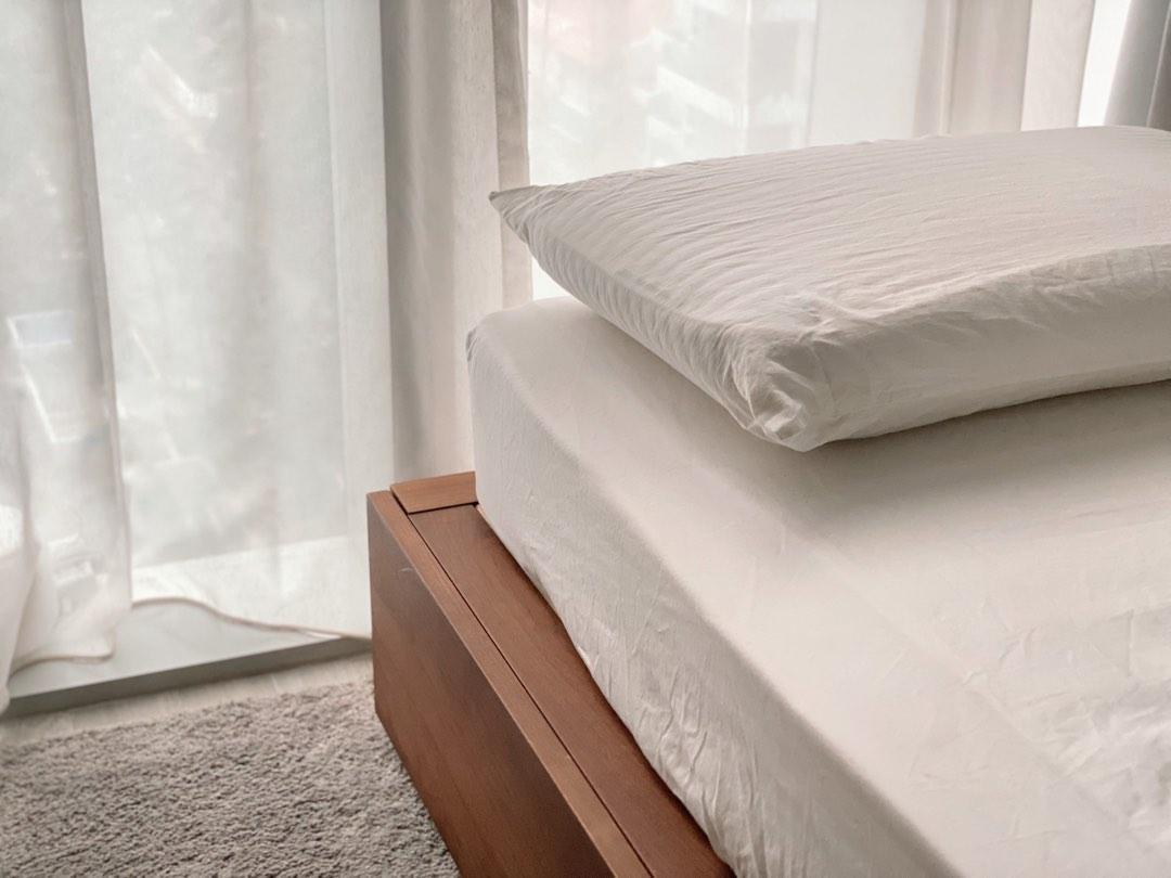 MUJI Storage Double Bed (150cm) - Walnut Color, Furniture & Home Living ...