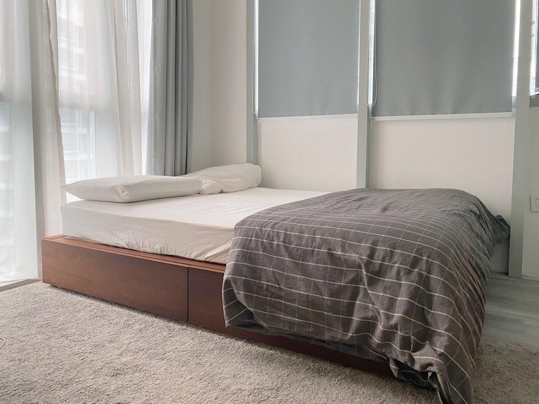 MUJI Storage Double Bed (150cm) - Walnut Color, Furniture & Home Living ...