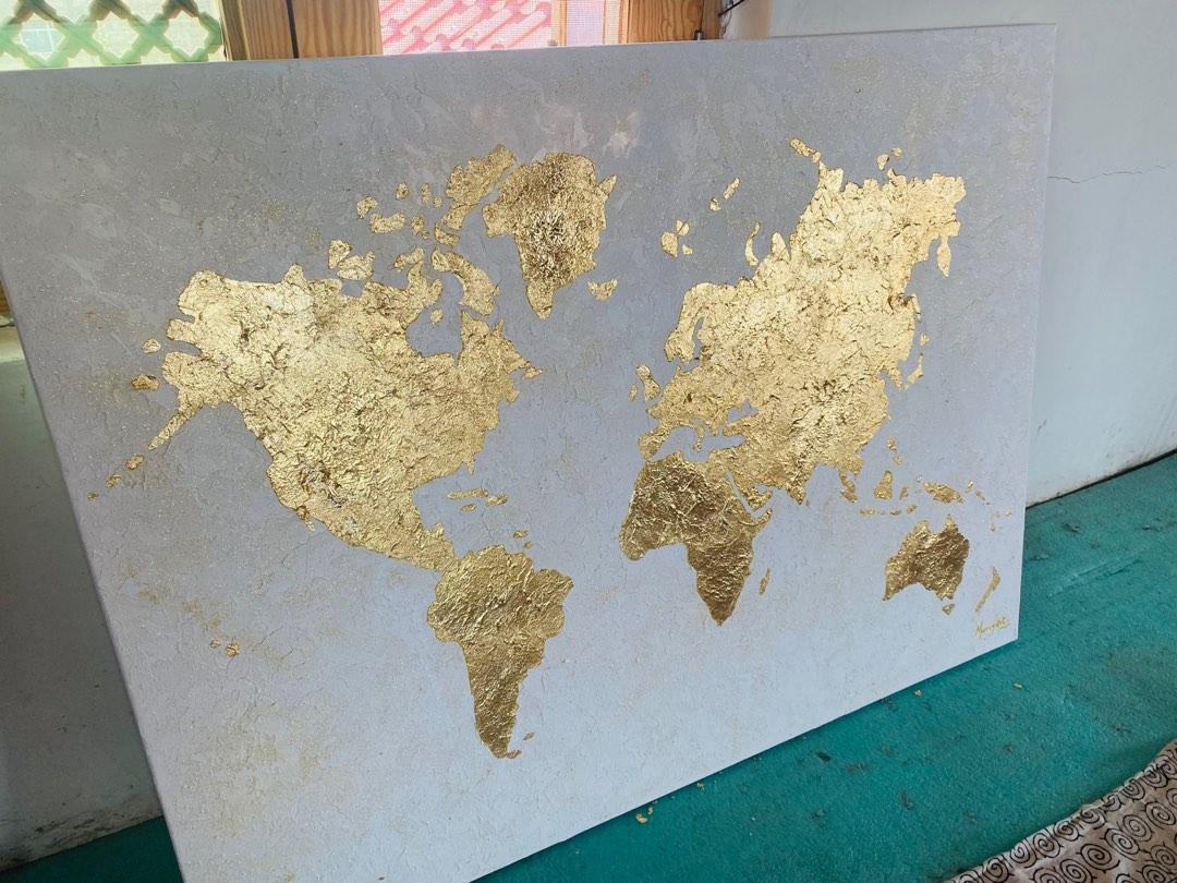 Painting, canvas painting, world map, world map painting, original ...