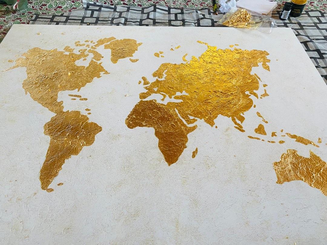 Painting, canvas painting, world map, world map painting, original ...