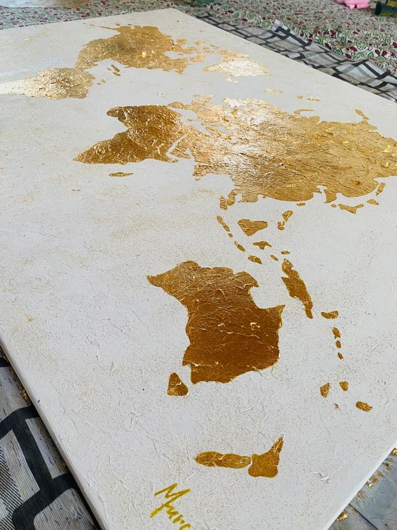Painting, canvas painting, world map, world map painting, original ...