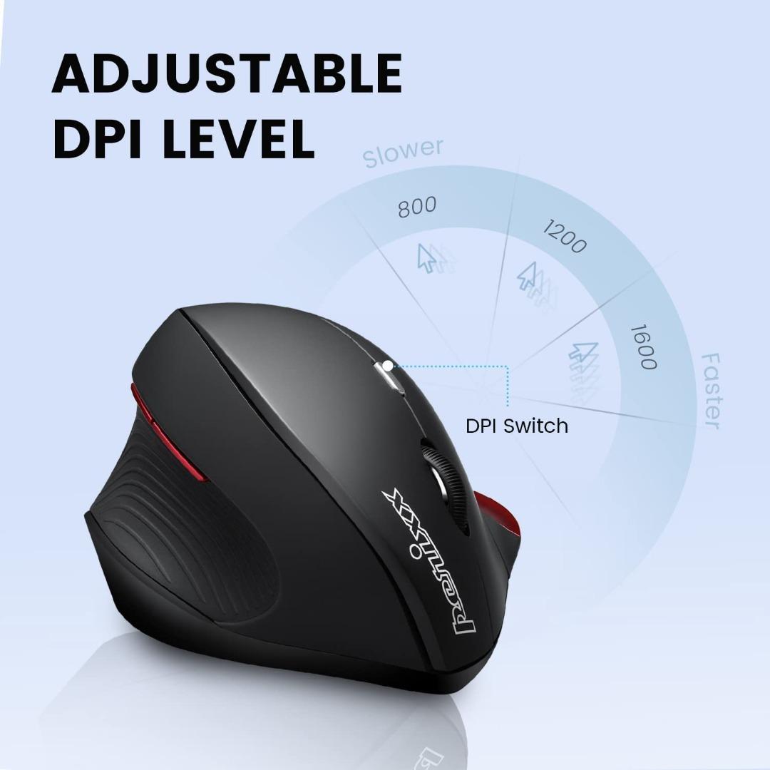 Perixx PERIMICE-718 Left Handed Wireless Mouse - Ergonomic Vertical ...