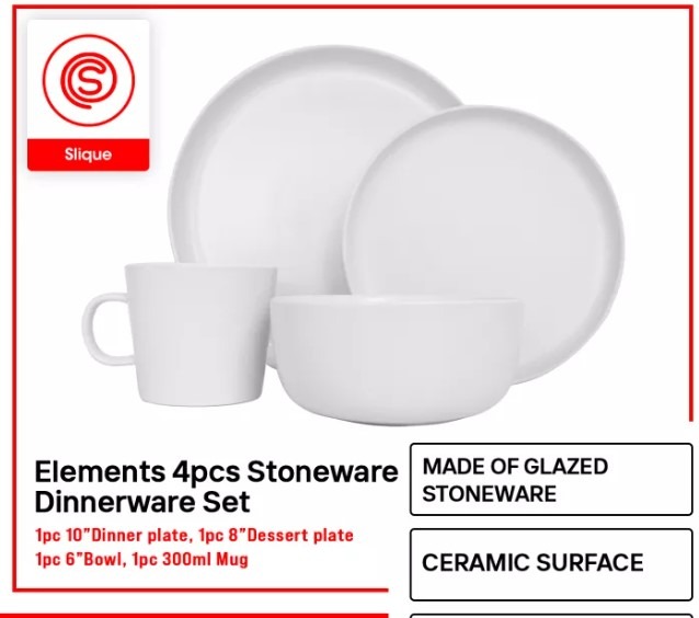 Slique Dinnerware [Set of 4] Glazed Stoneware High Quality, Ceramic ...