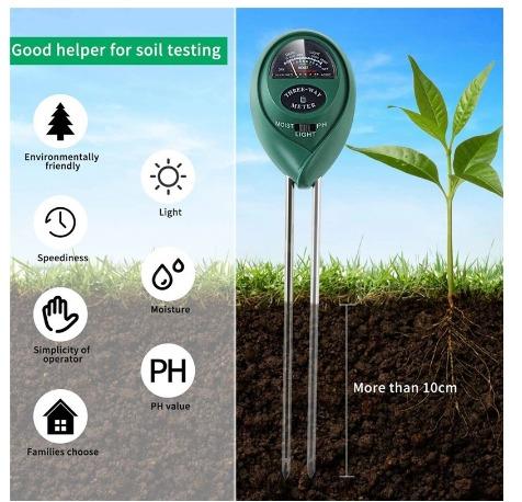 Soil pH Tester 3-in-1 PH Light Moisture Acidity Meter Soil Tester ...