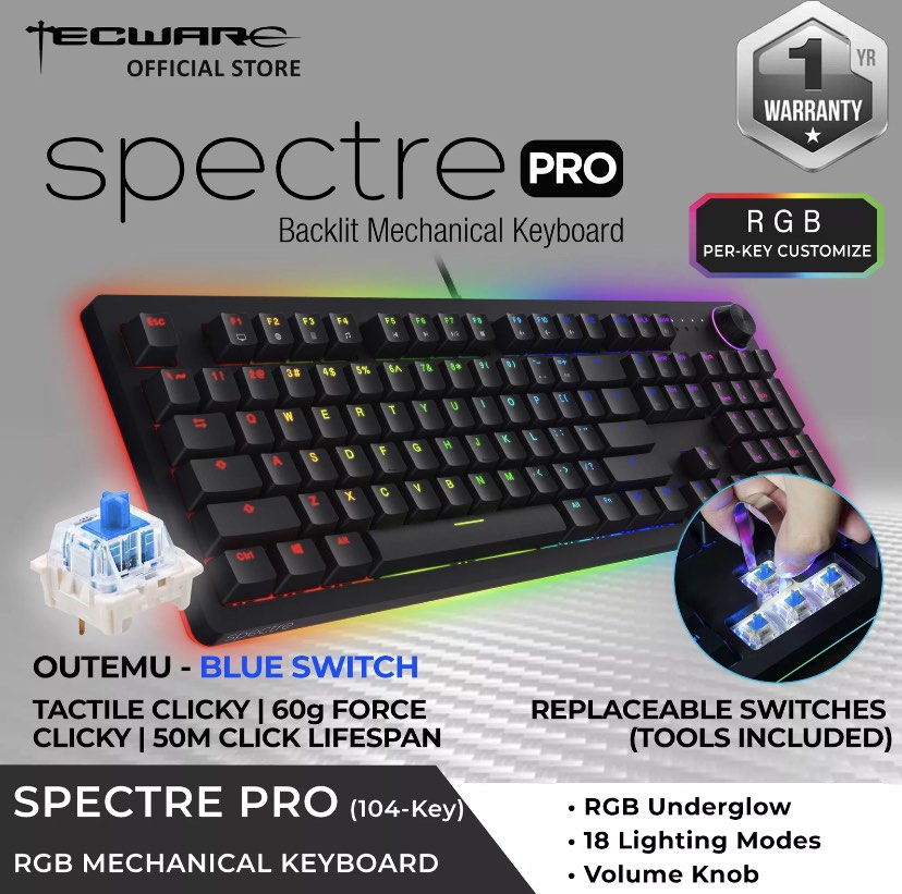 *like new* Tecware Spectre Pro RGB mechanical 104 key (no wire ...