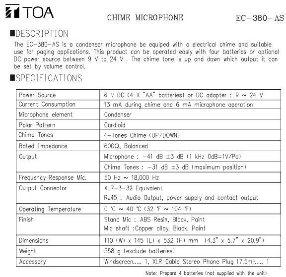TOA Gooseneck Microphone with Chime EC-380AS, Audio, Microphones on ...