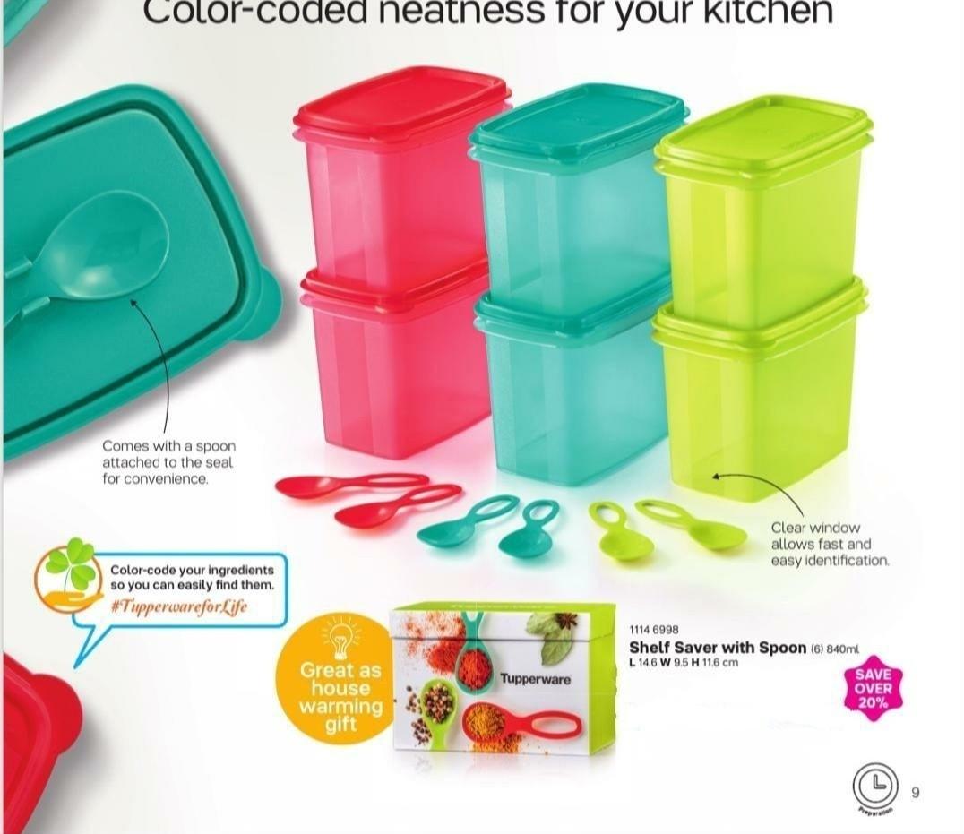Tupperware Shelf Saver with Spoon (6)-840ml, Furniture & Home Living ...