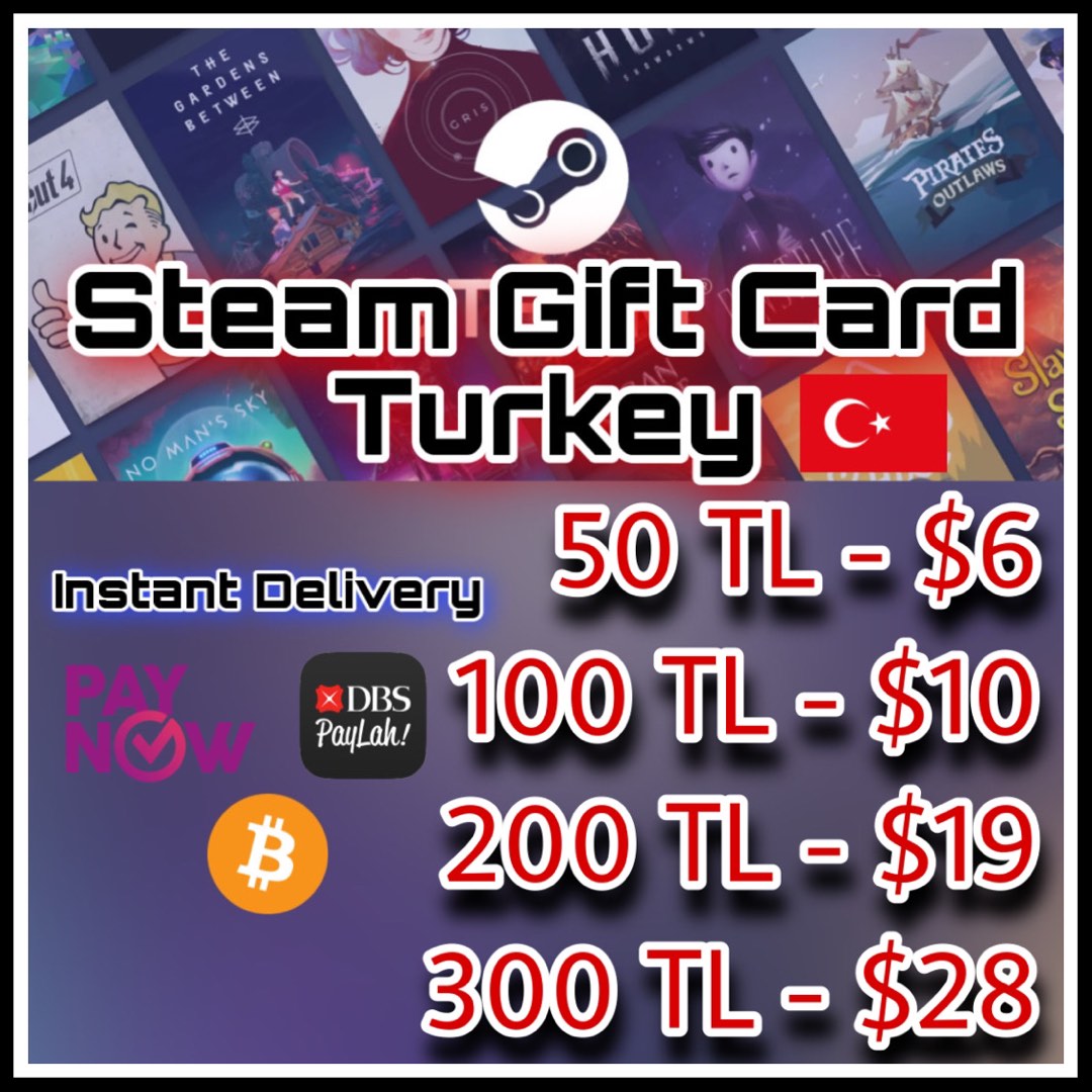 Turkey Steam Wallet Gift Card | Region Change | Account, Video Gaming ...