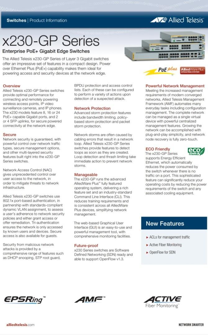 X230 Series L3 Enterprise Gigabit Edge Switch by Allied Telesis (16 POE Ports + 2 SFP Ports ...
