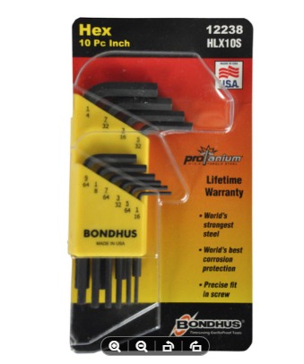 10 pc. Bondhus Hex Key Allen Wrench Set in Plastic Caddy 1/16" to 1/4 ...