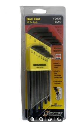 13 pc. Bondhus Ball Point Long Arm Hex Key Allen Wrench Set in Plastic ...