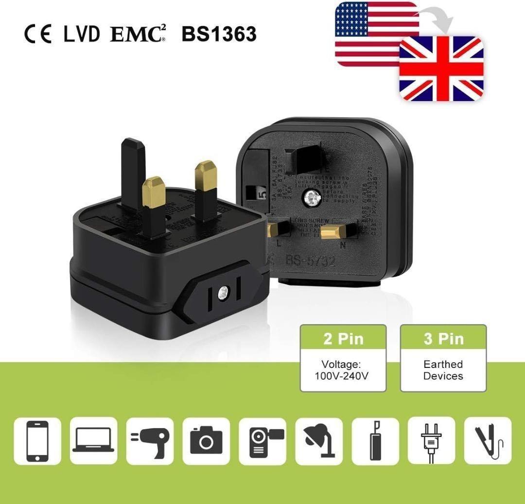 [2013] US to UK Plug Adapter,AIEVE 2 Pin USA to 3 Pin UK Plug Adaptor ...