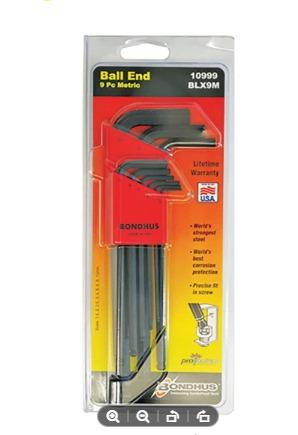 9 pc. Bondhus Ball Point Long Arm Hex Key Allen Wrench Set in Plastic ...