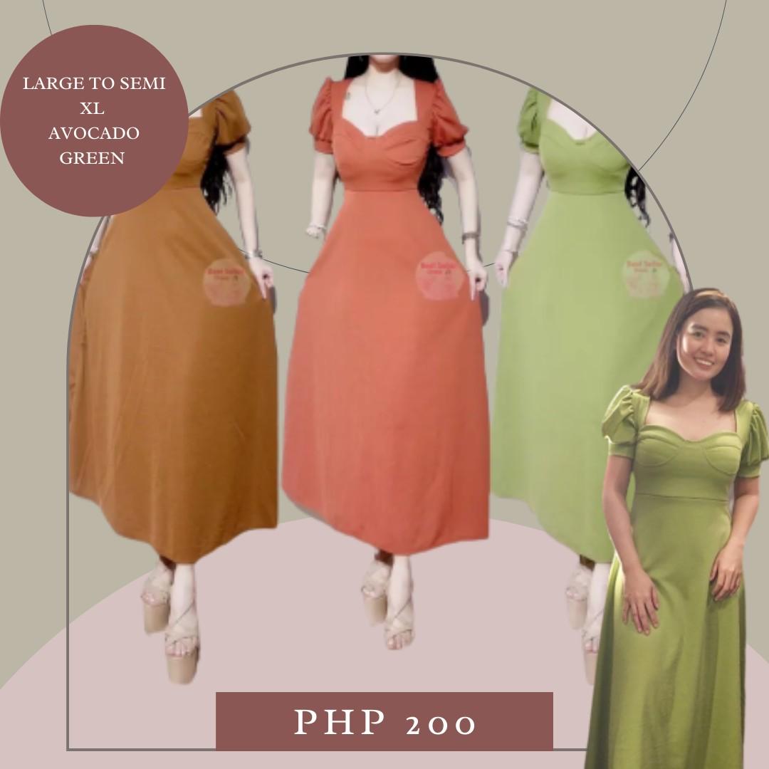 Avocado Green Corset Puff Sleeves Maxi Dress, Women's Fashion, Dresses ...