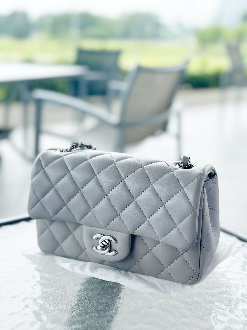 Chanel Classic Flap Mini Rectangle Grey, Women's Fashion, Bags ...