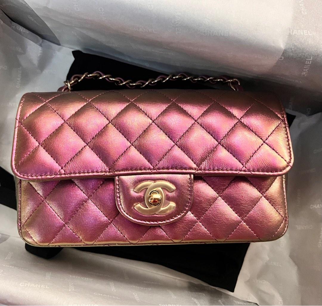 Chanel mini rectangular in iridescent rose gold calf skin, Luxury, Bags ...