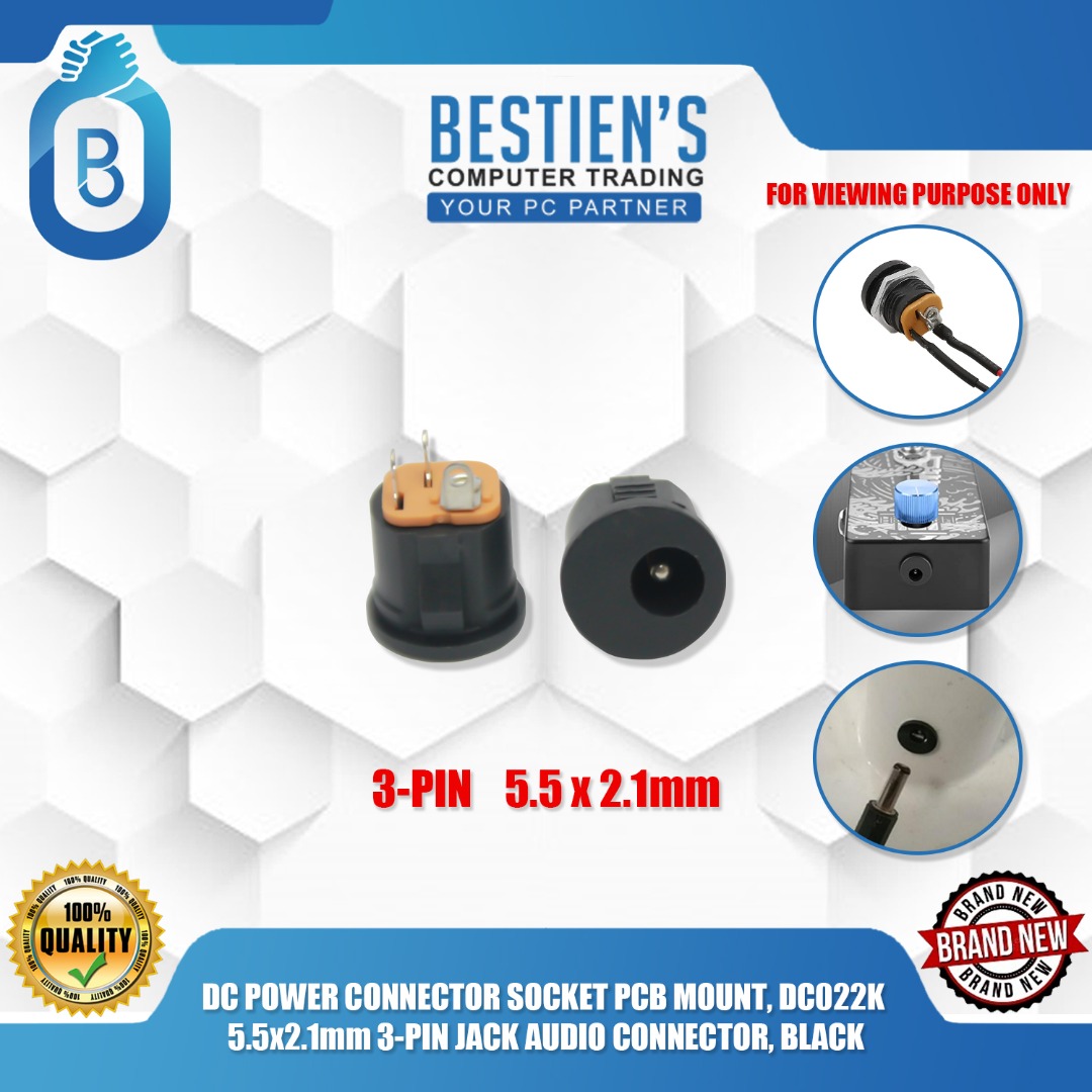 DC POWER CONNECTOR SOCKET PCB MOUNT, DC022K 5.5x2.1mm 3-PIN JACK AUDIO ...