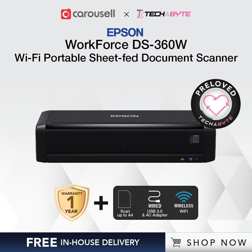 Epson WorkForce DS-360W Wi-Fi Portable Sheet-fed Document Scanner ...