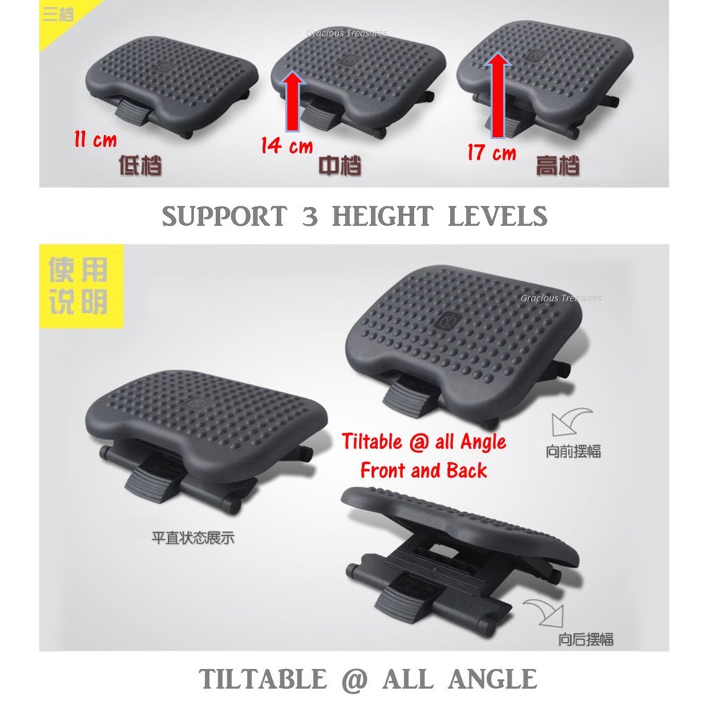 Ergonomic Foot Rest / Enhance your sitting posture / Adjustable Height ...