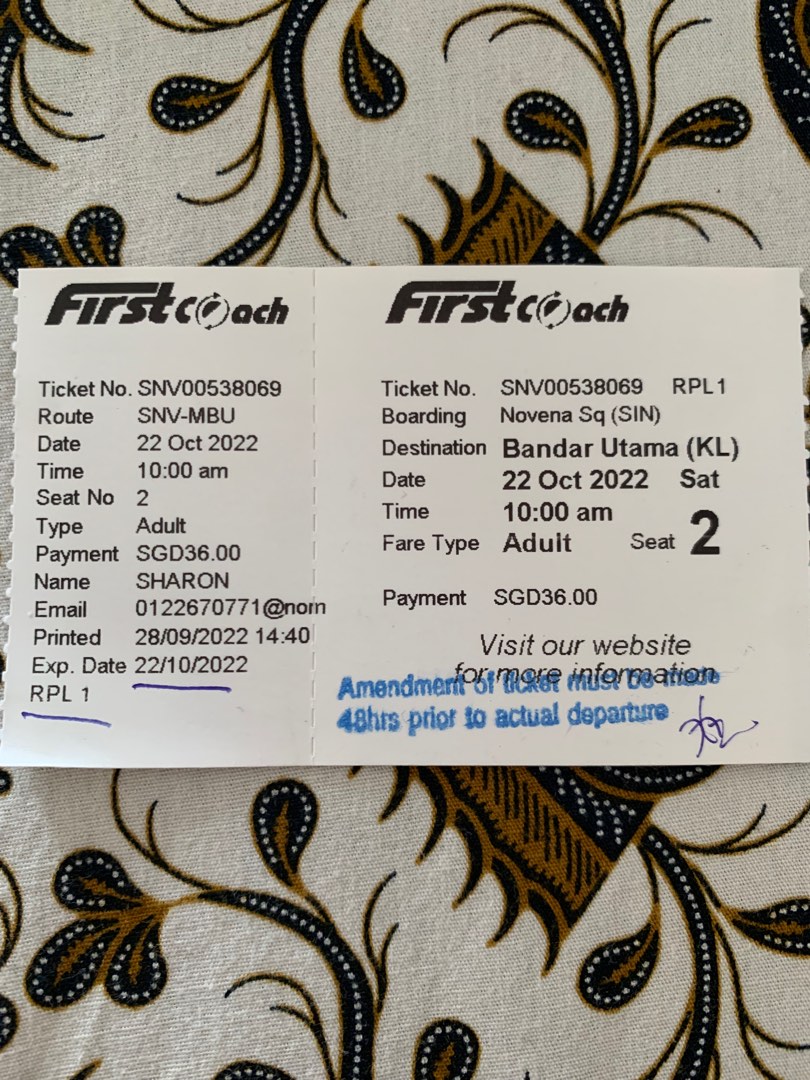 First Coach exec ticket to KL 22nd Oct, Tickets & Vouchers, Local ...