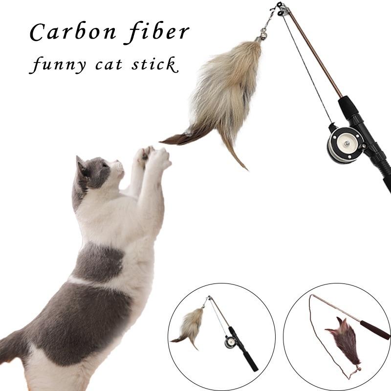 Funny Catty Playing Fishing Rod Telescopic Funny Cat Rod Mink Fox ...