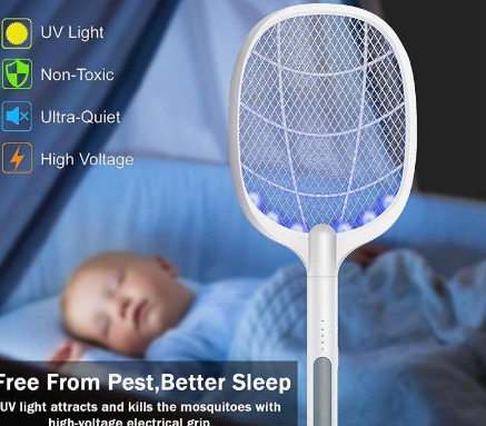 Mosquito Killer Racket Rechargeable Handheld Electric Fly Swatter ...