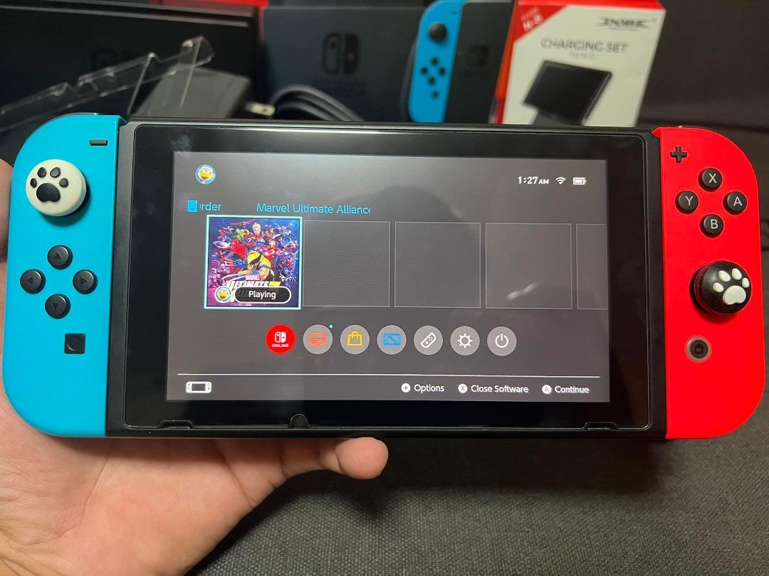 Nintendo Switch V2 Neon Blue And Red Joycon With 128gb Sd Card Video