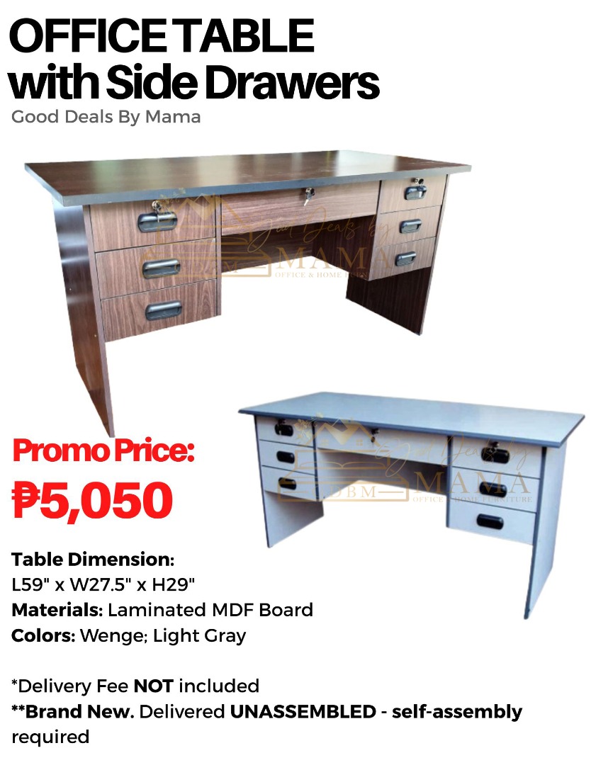 OFFICE COMPUTER TABLE WITH SIDE DRAWERS, Furniture & Home Living ...