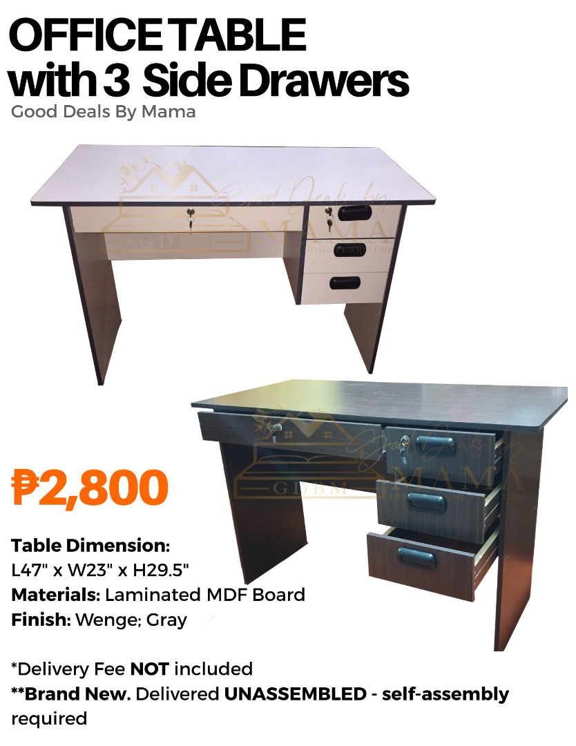 OFFICE TABLE WITH 3 SIDE DRAWERS, Furniture & Home Living, Furniture ...