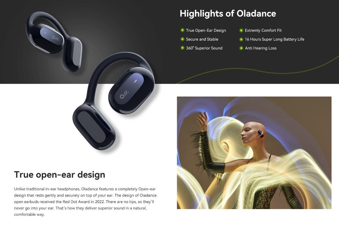Oladance Wearable Stereo True Open-Ear Earbuds Bluetooth Headset, Audio ...