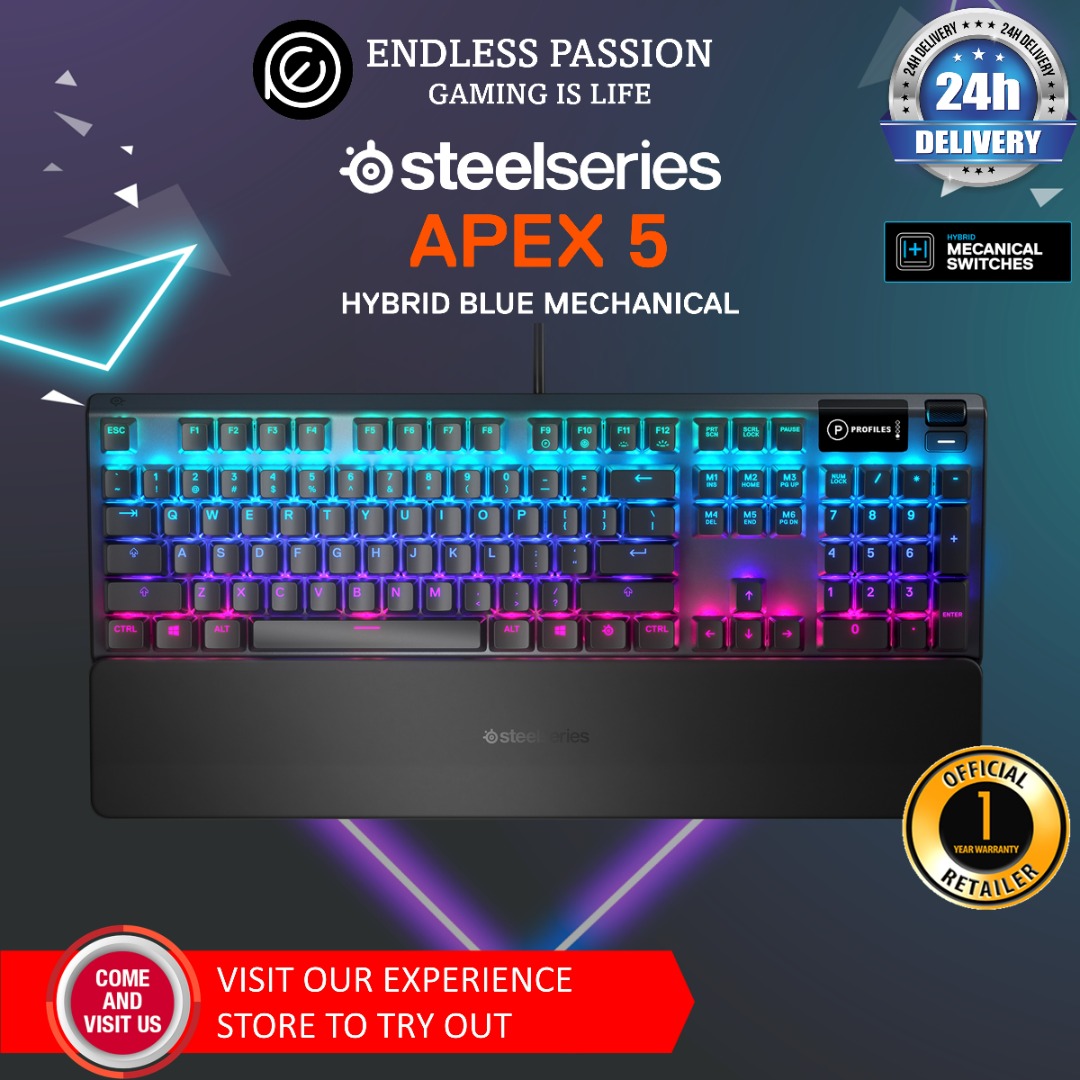 SteelSeries Apex 5 Hybrid Mechanical Gaming Keyboard – Per-Key RGB ...