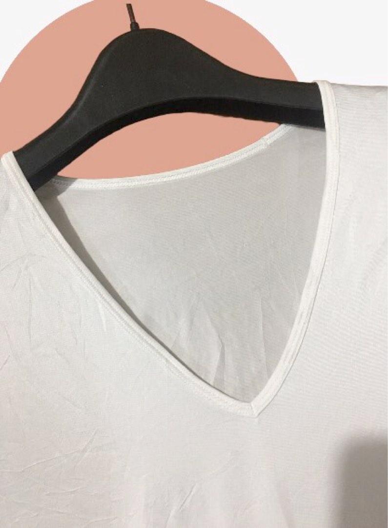 Uniqlo AIRism comfort unlimited V-neck plain white tee, Men's Fashion ...