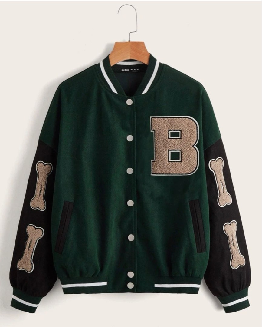 Varsity Jacket / Bomber Jacket Bone patchwork / aesthetic jacket, Women ...