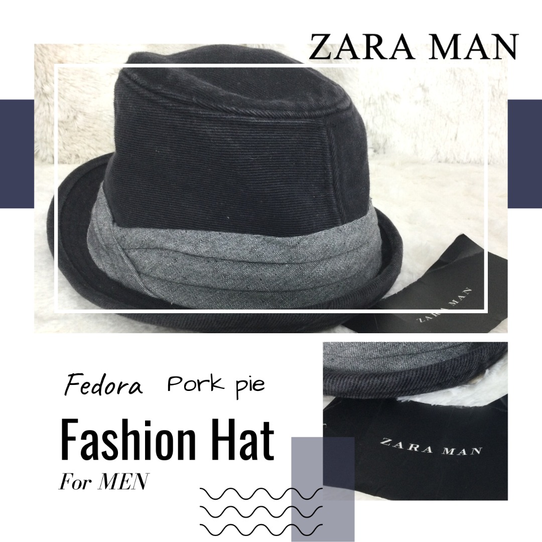 ZARA MAN Fashion HAT Fedora Pork Pie Charcoal Gray Black Men's - M ...