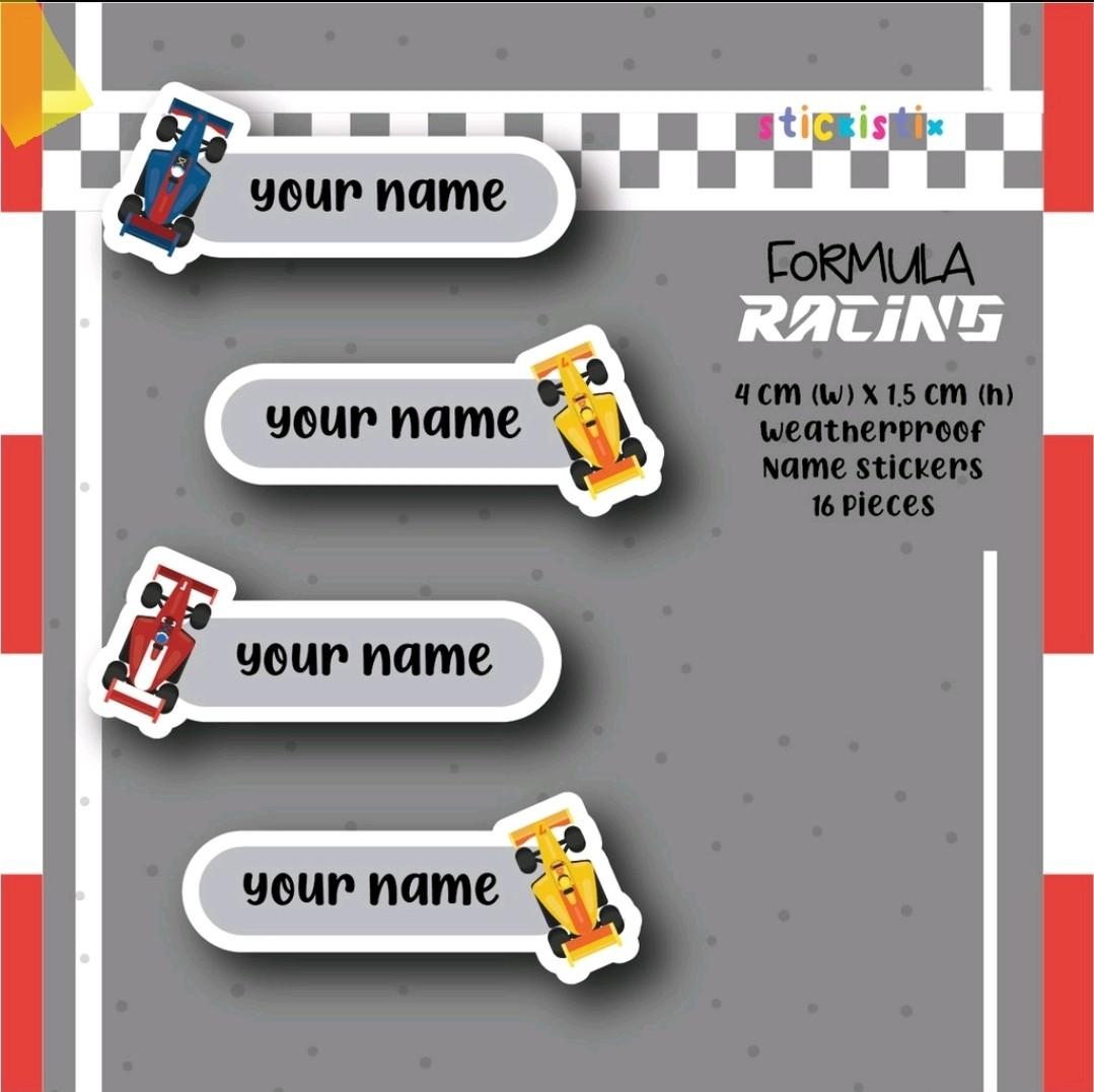 16 Pieces Race Cars Custom Name Stickers / Iron on Name Labels | Racing ...