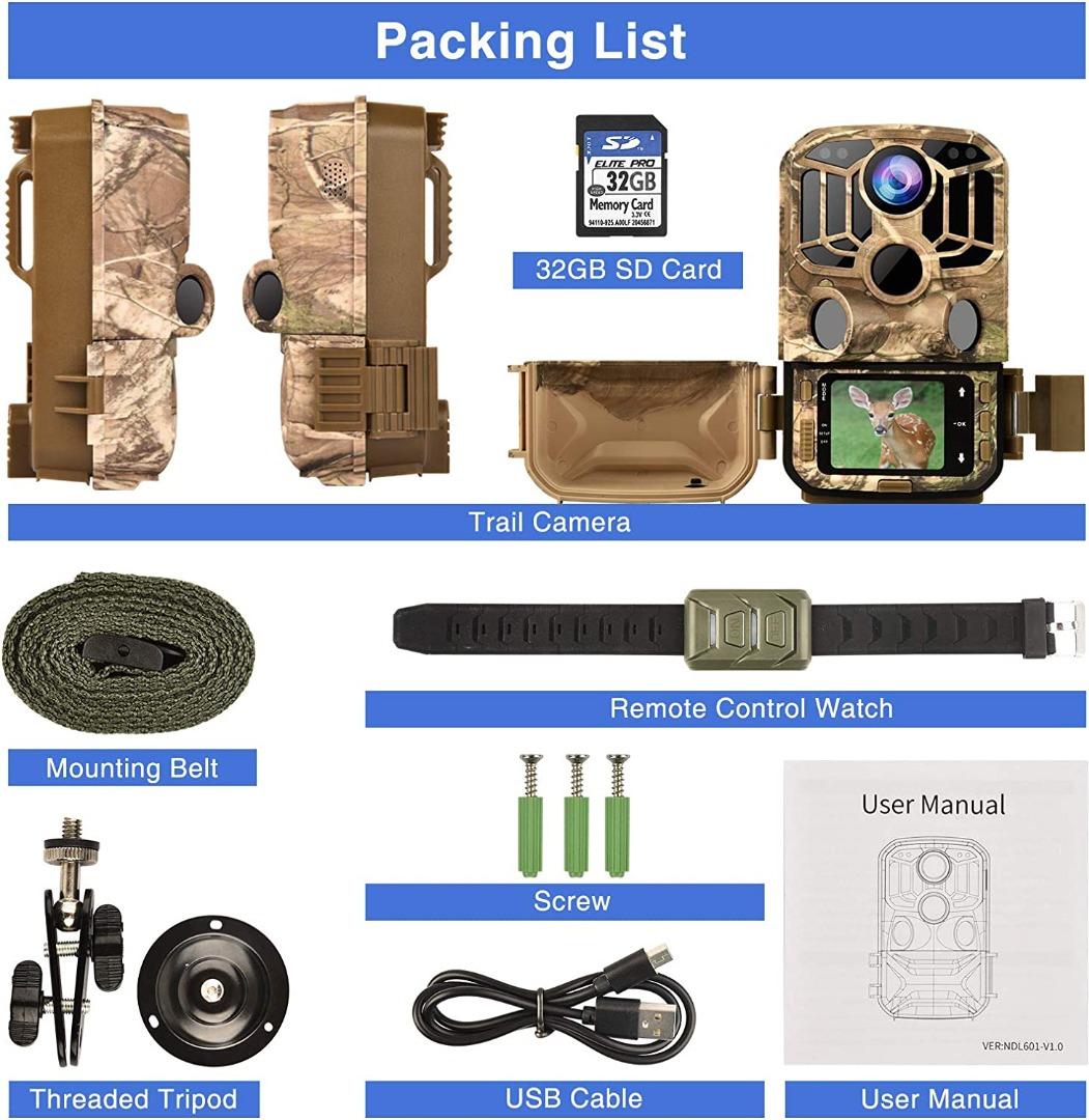 24MP 1296P WiFi Trail Camera Gift 32GB SD Card Real-time Trail Cam ...