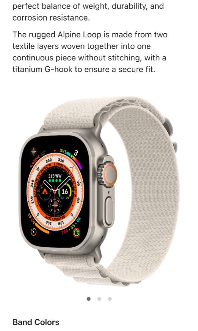 Apple Watch Ultra Titanium Case with Starlight Alpine Loop, 手提電話, 智能穿戴 ...