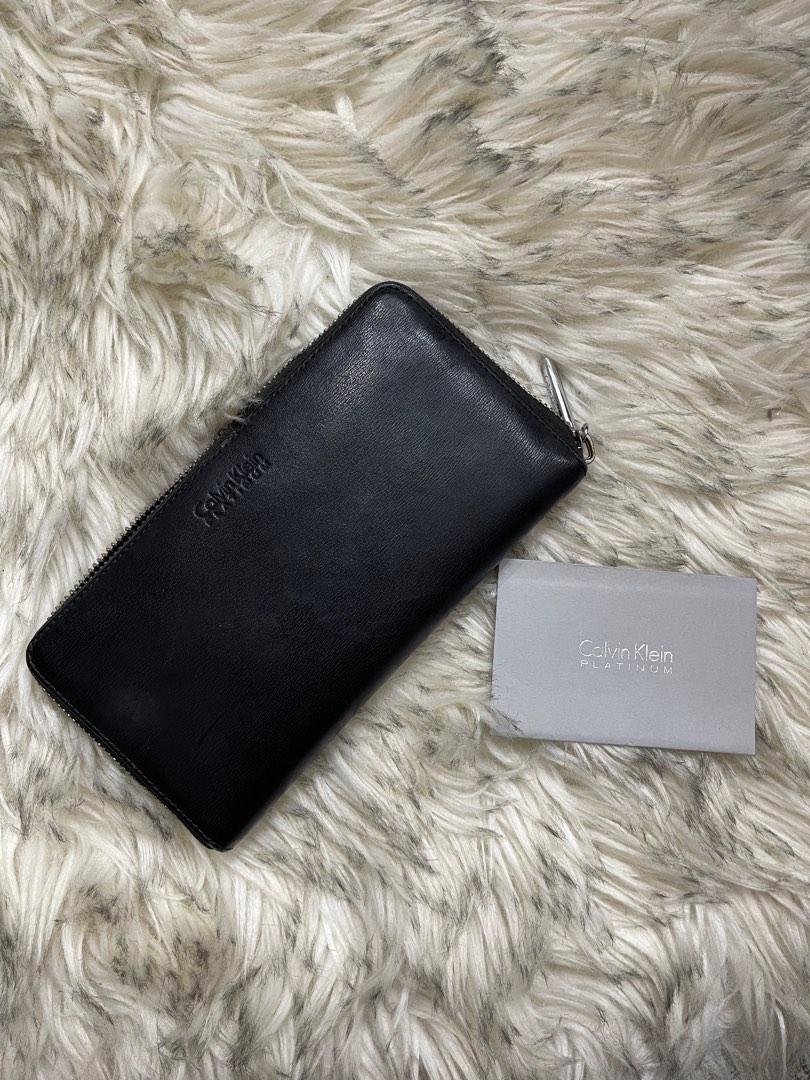AUTHENTIC CK PLATINUM LEATHER ZIPPER WALLET, Women's Fashion, Bags ...