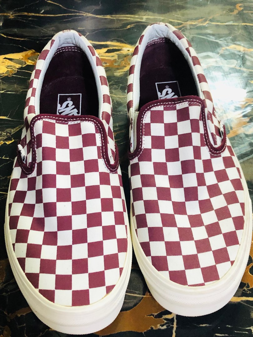 AUTHENTIC VANS Maroon Checkerboard Slip-On, Men's Fashion, Footwear ...