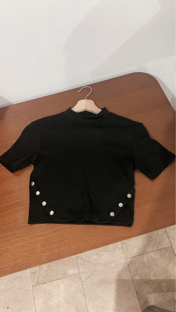 Bershka knitted close neck blouse with meta buttons design on front ...