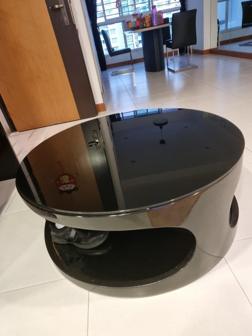Black glass top round (90cm diameter) coffee table, Furniture & Home ...