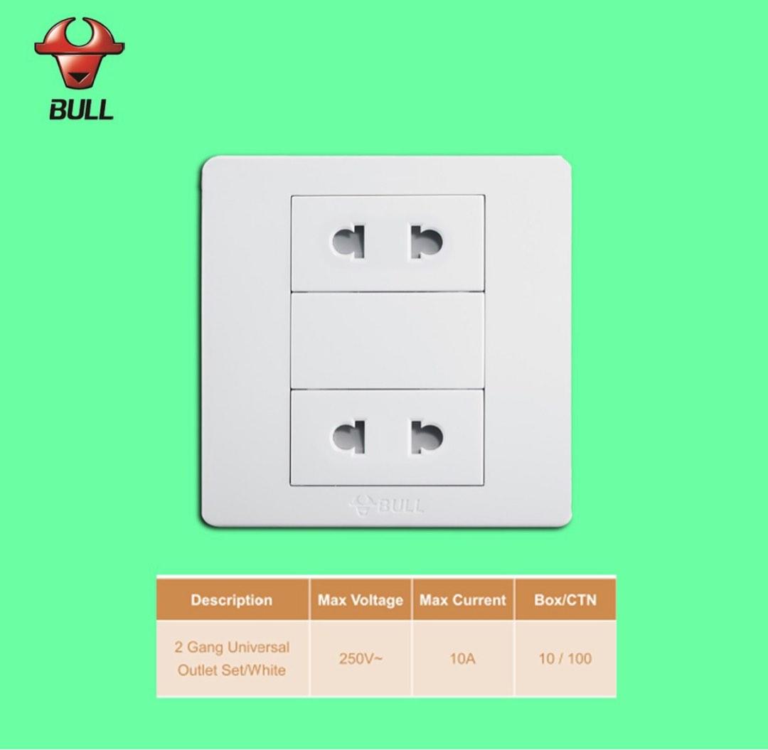 BULL 2 Gang 2-Pin Socket G06Z222, TV & Home Appliances, Electrical ...