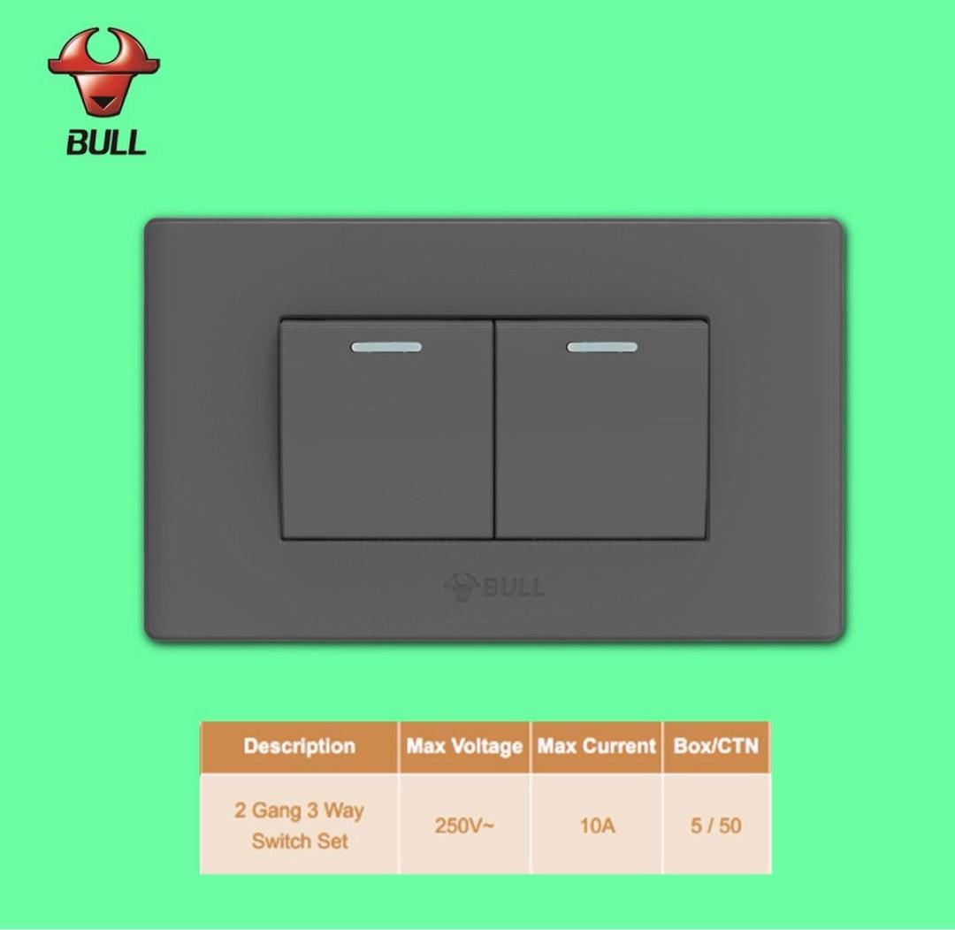 BULL 2 Gang 3 Way Wall Switch G04K212Y White and Dark Grey, Furniture ...