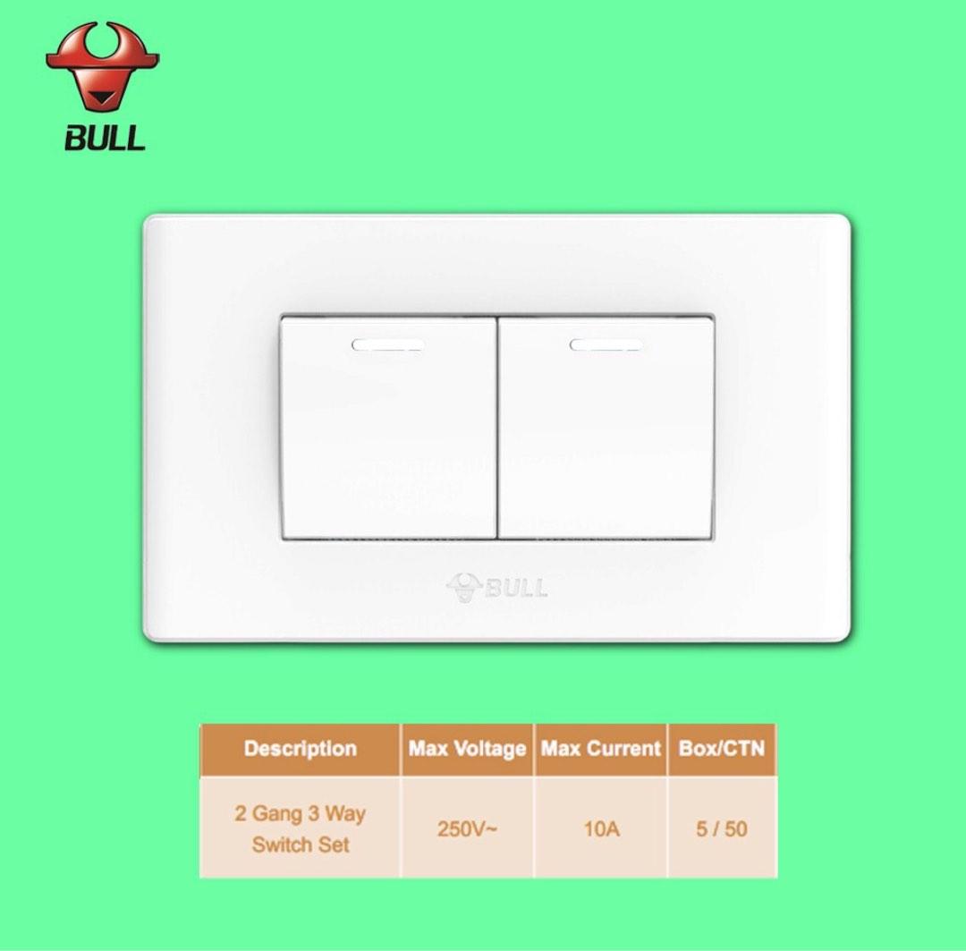 BULL 2 Gang 3 Way Wall Switch G04K212Y White and Dark Grey, Furniture ...